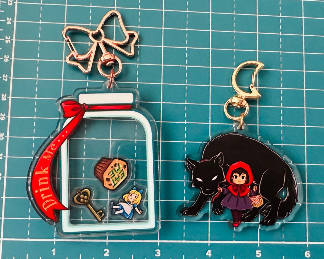 Little Red Ridding Hood Keychain & Alice in Wonderland Shaker Keychain ...