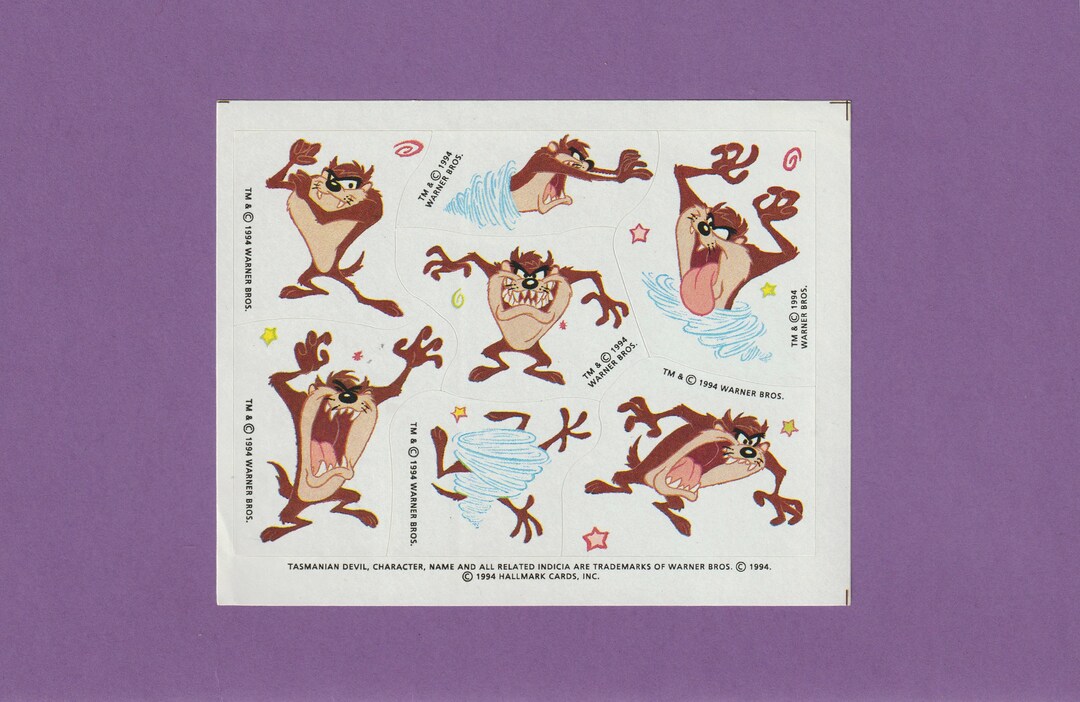 Vintage 1980s TAZ Sticker Sheet - Etsy