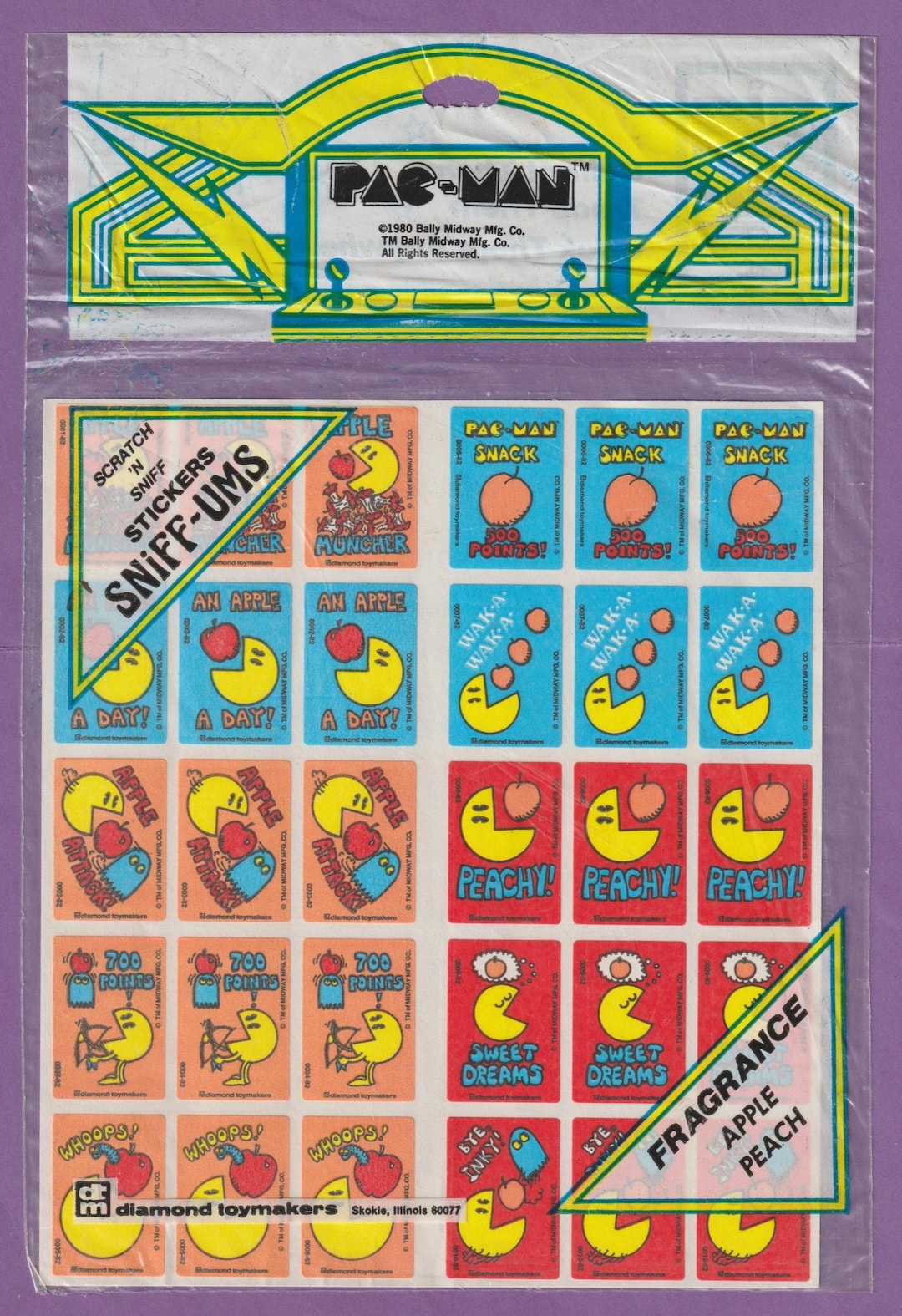 Vintage Pac Man Scratch and Sniff Stickers APPLE PEACH Sealed - Etsy