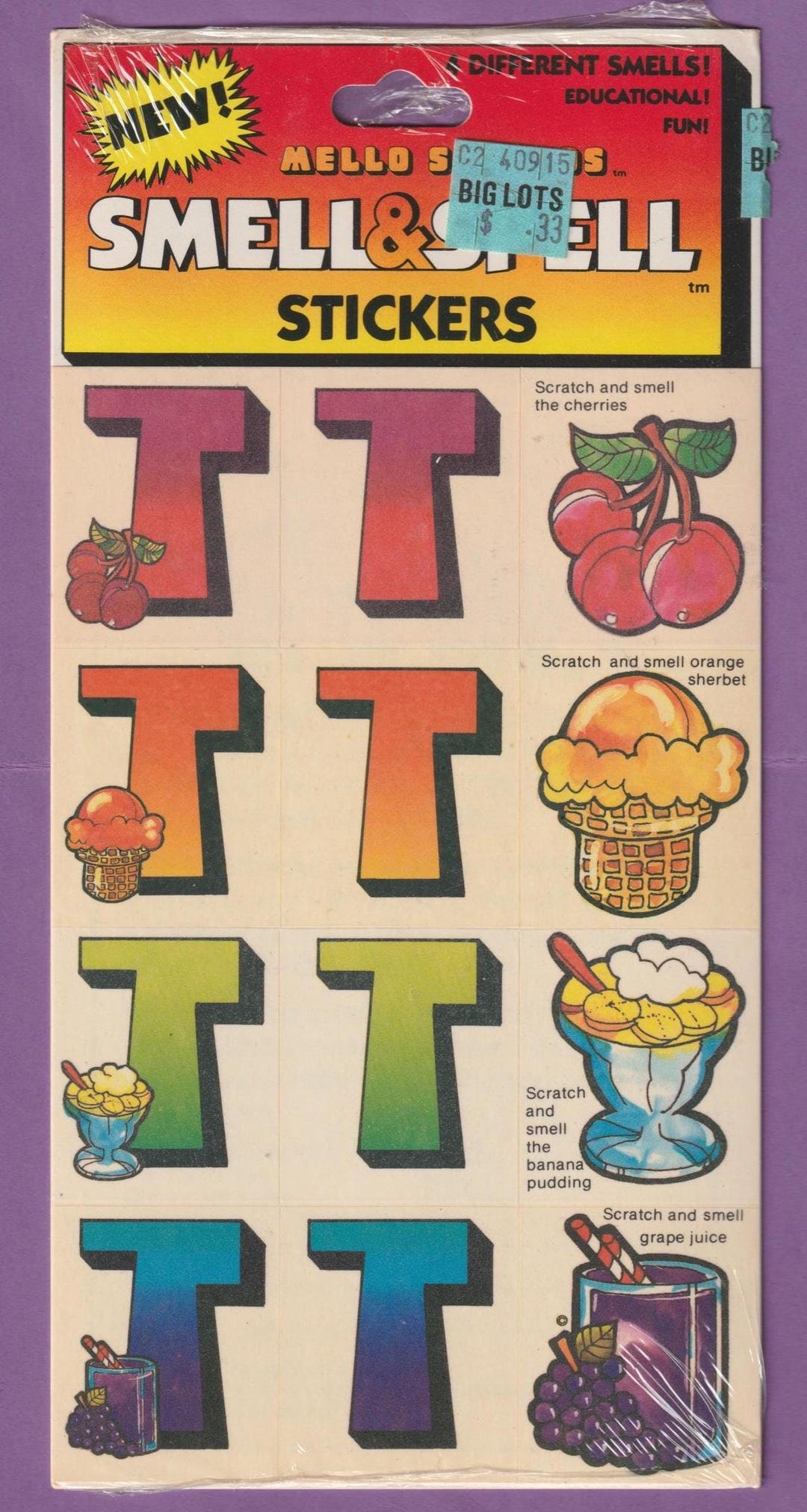 Vintage Mello Smello "t" Smell & Spell Scratch N Sniff Stickers SEALED ...