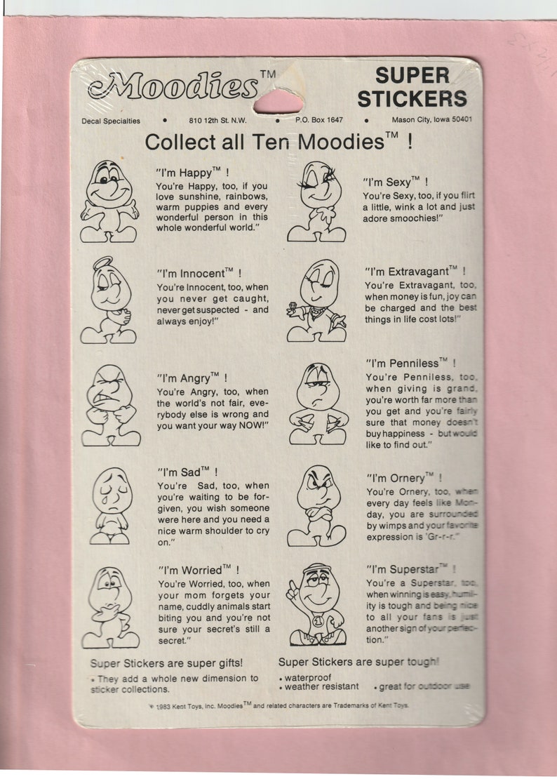 Vintage Moodies Super Stickers SEALED Penniless - Etsy