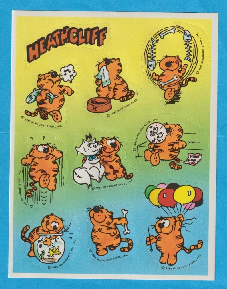 Vintage 1980s Hallmark HEATHCLIFF Sticker Sheet - Etsy