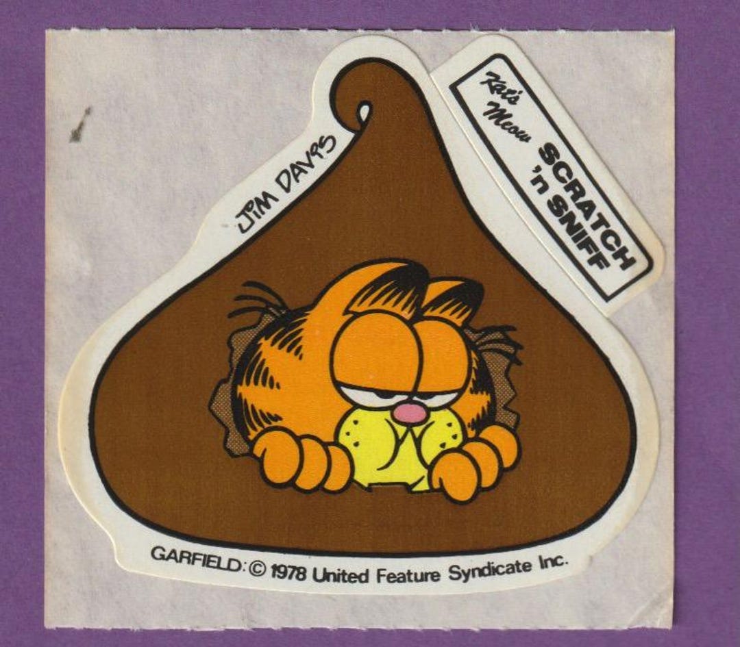 Vintage 1980s GARFIELD Kats Meow CHOCOLATE KISS Scratch & Sniff Sticker ...