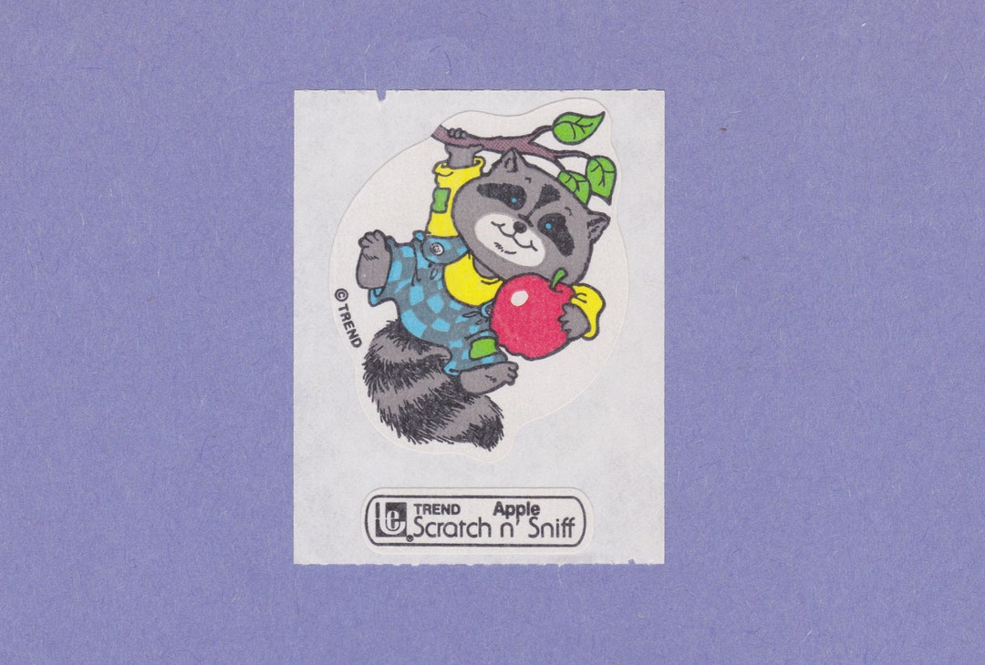 Vintage Large RACCOON Trend Scratch & Sniff Sticker APPLE - Etsy