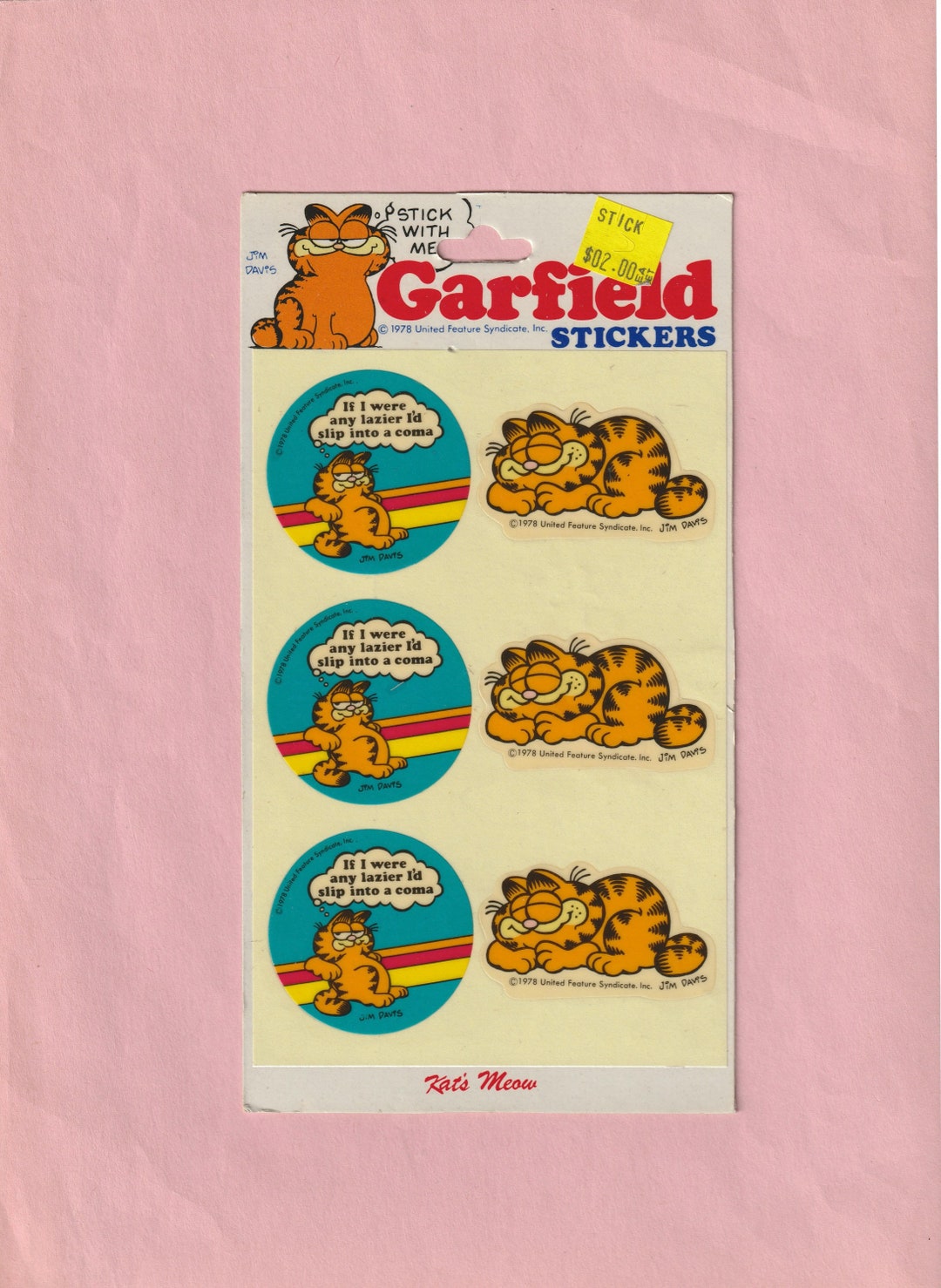 Vintage 1978 Garfield Kats Meow Stickers - Etsy