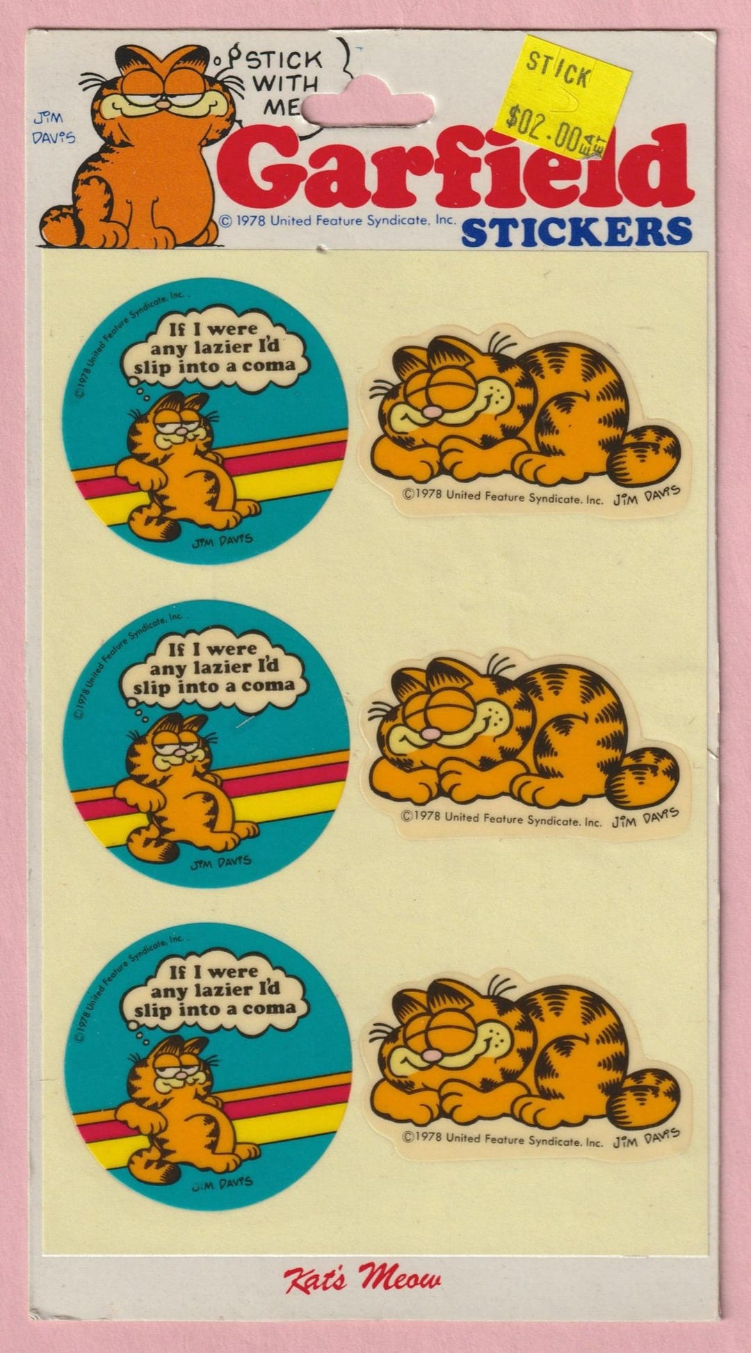 Vintage 1978 Garfield Kats Meow Stickers - Etsy