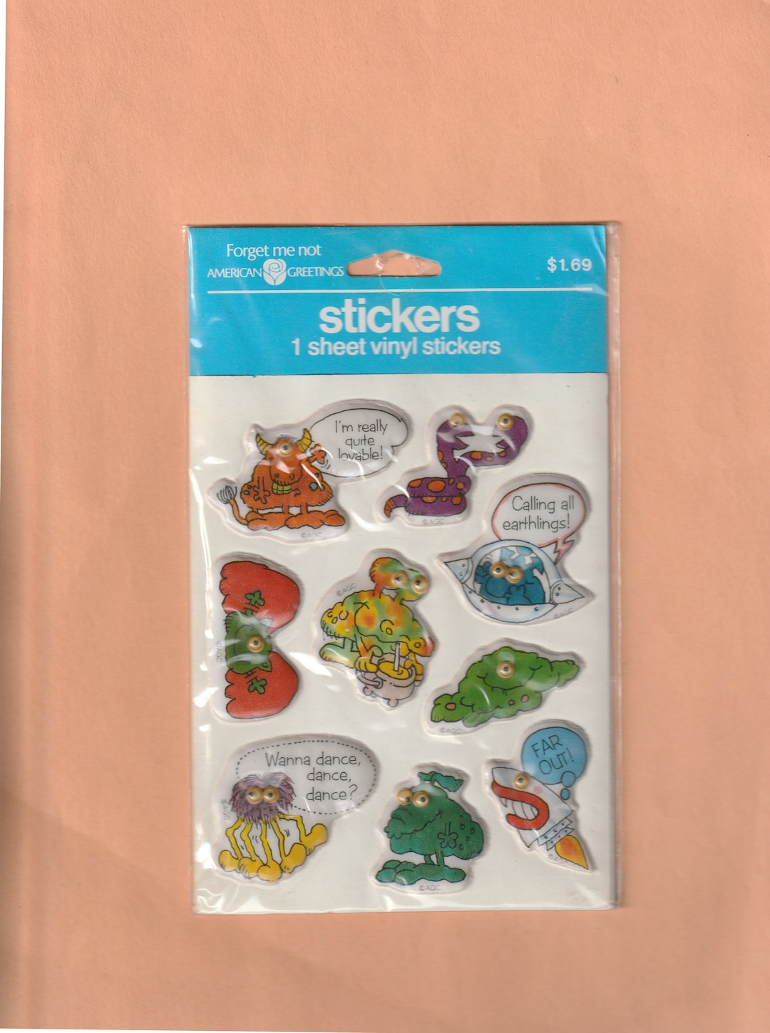 Vintage 1980s American Greetings Aliens Googly Eyes Puffy Stickers ...