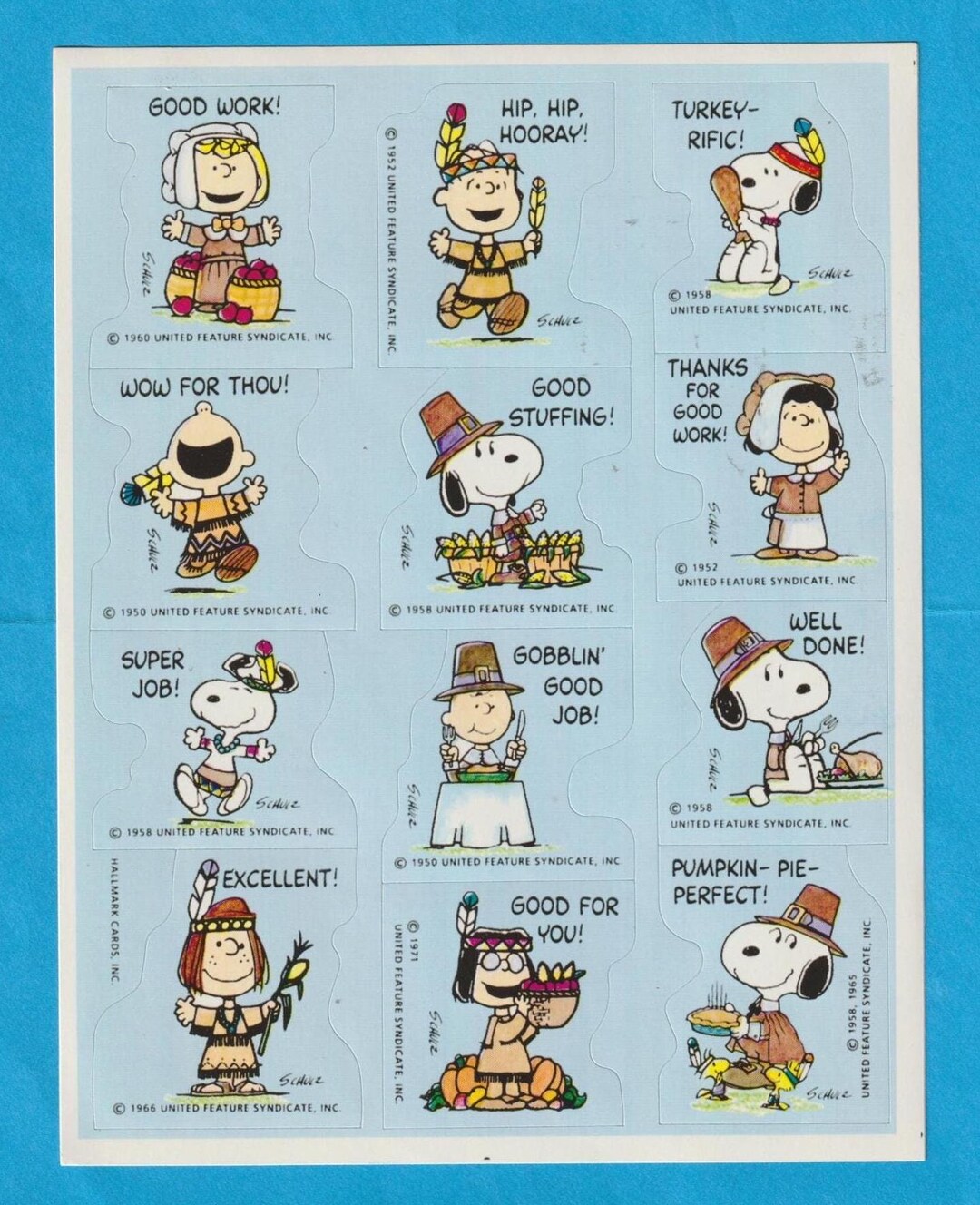 Vintage 1980s Hallmark PEANUTS Snoopy Sticker Sheet THANKSGIVING - Etsy