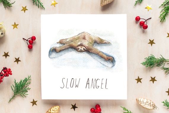Slow Angel Sloth Christmas Card - Etsy