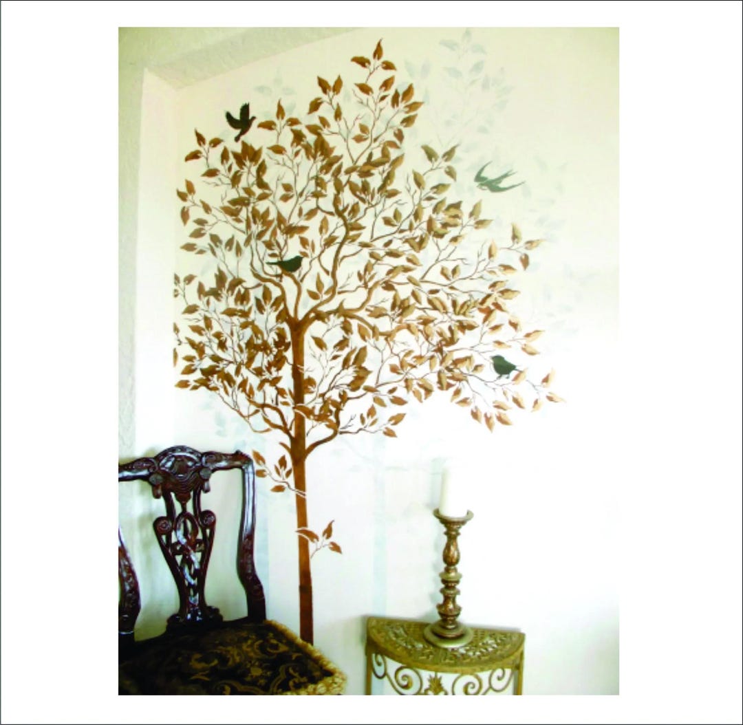 Wall Stencil Large Tree Stencil (PA L), FREE Birds Stencil, Tree ...