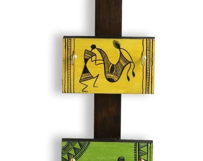 Handcrafted Wooden Key Holder With Handpainted Warli Art - Etsy