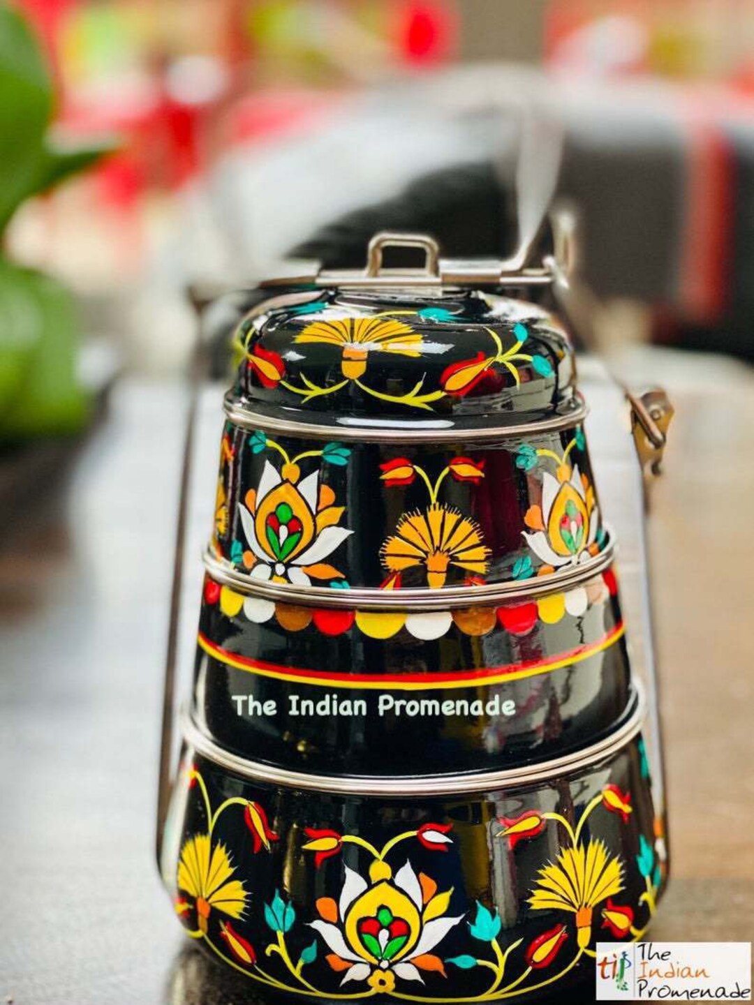 3 Tier Black Hand Painted Enamelware Stainless Steel Tiffin - Etsy
