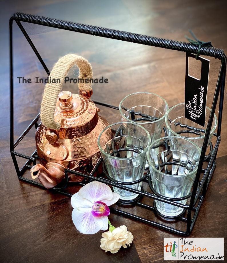 Metal Stand With a Set of 4 Cutting Chai Glasses and Hammered - Etsy UK