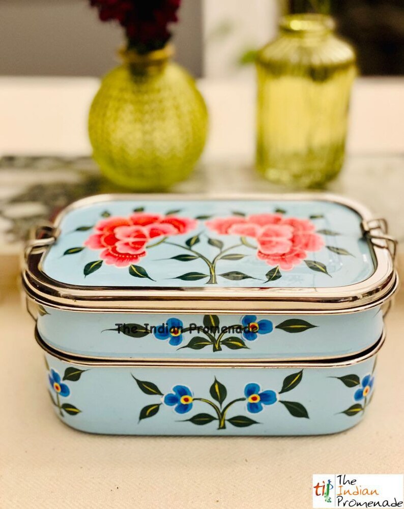 Hand Painted Enamelware Stainless Steel 2 Tier Lunch Box | Etsy