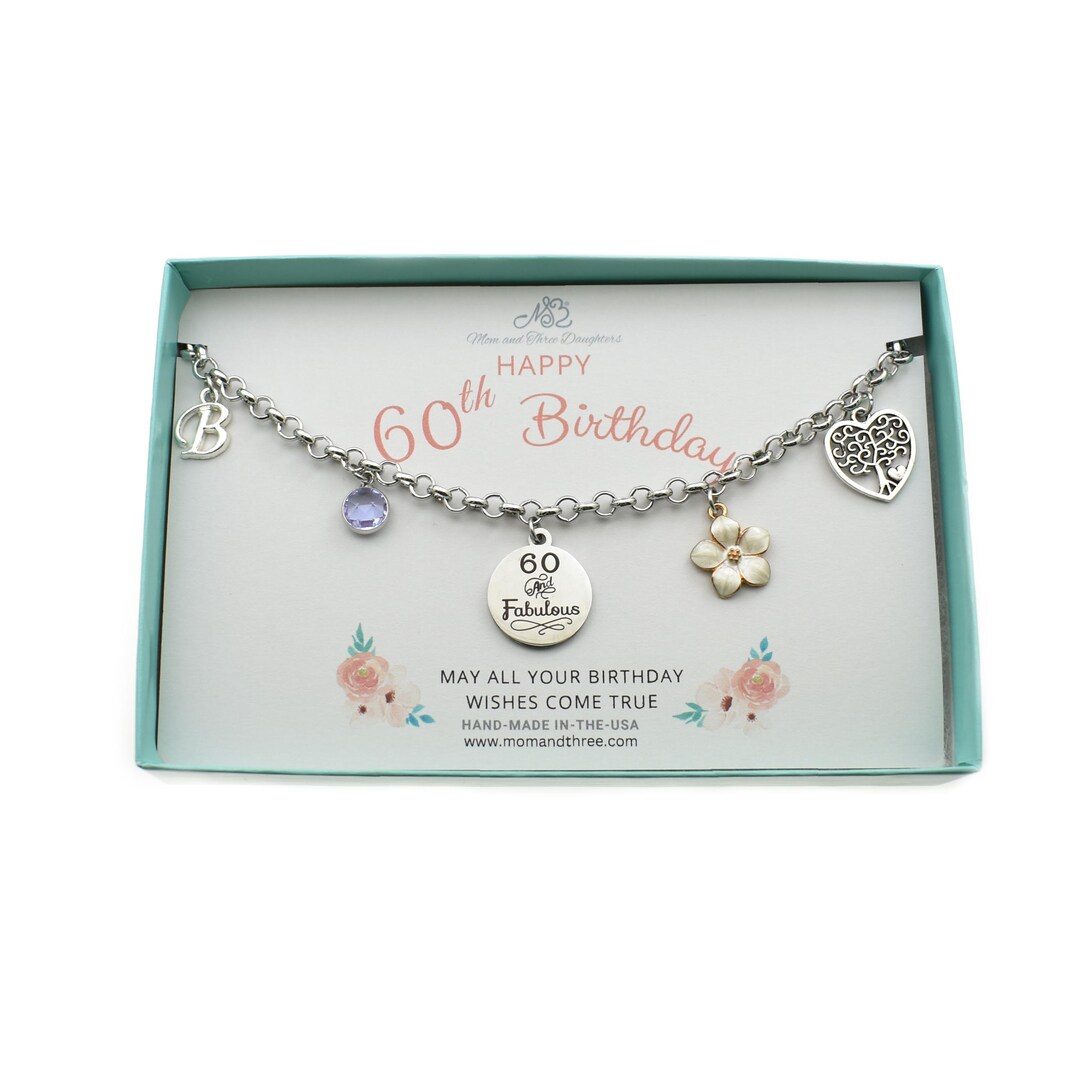 60th Birthday Bracelet. Personalized Birthstone and Initial. Link Chain ...