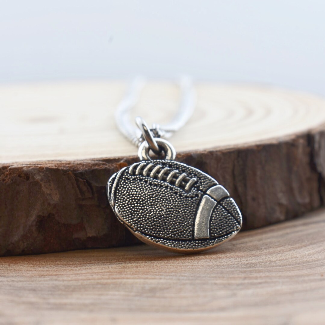 Silver Pewter Football Charm Necklace: Stainless Steel Chain - Etsy