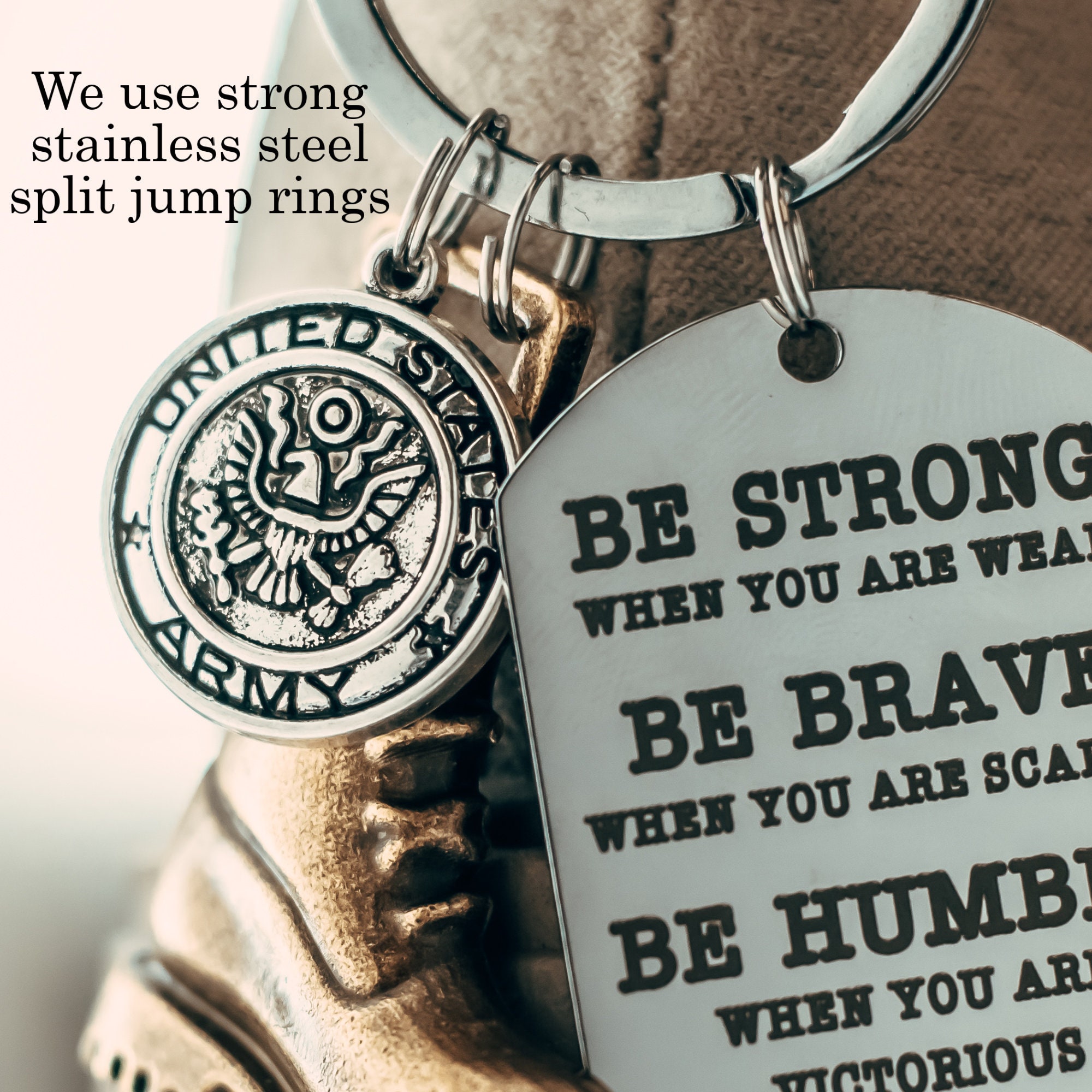 Engraved United States Army Keychain: Bronze Boot, Stainless Steel Tag ...