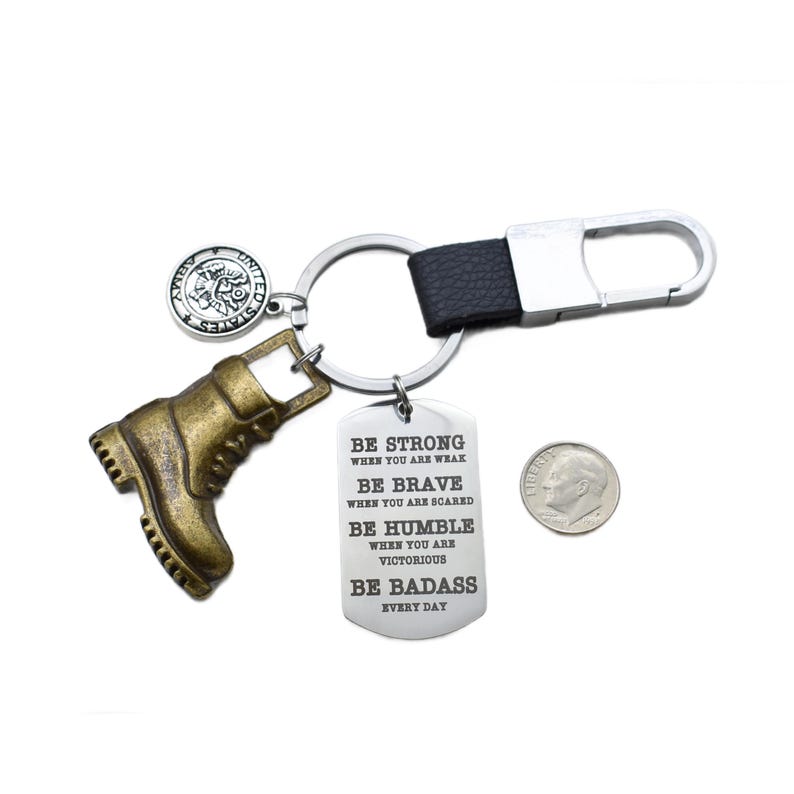 Engraved United States Army Keychain: Bronze Boot, Stainless Steel Tag ...