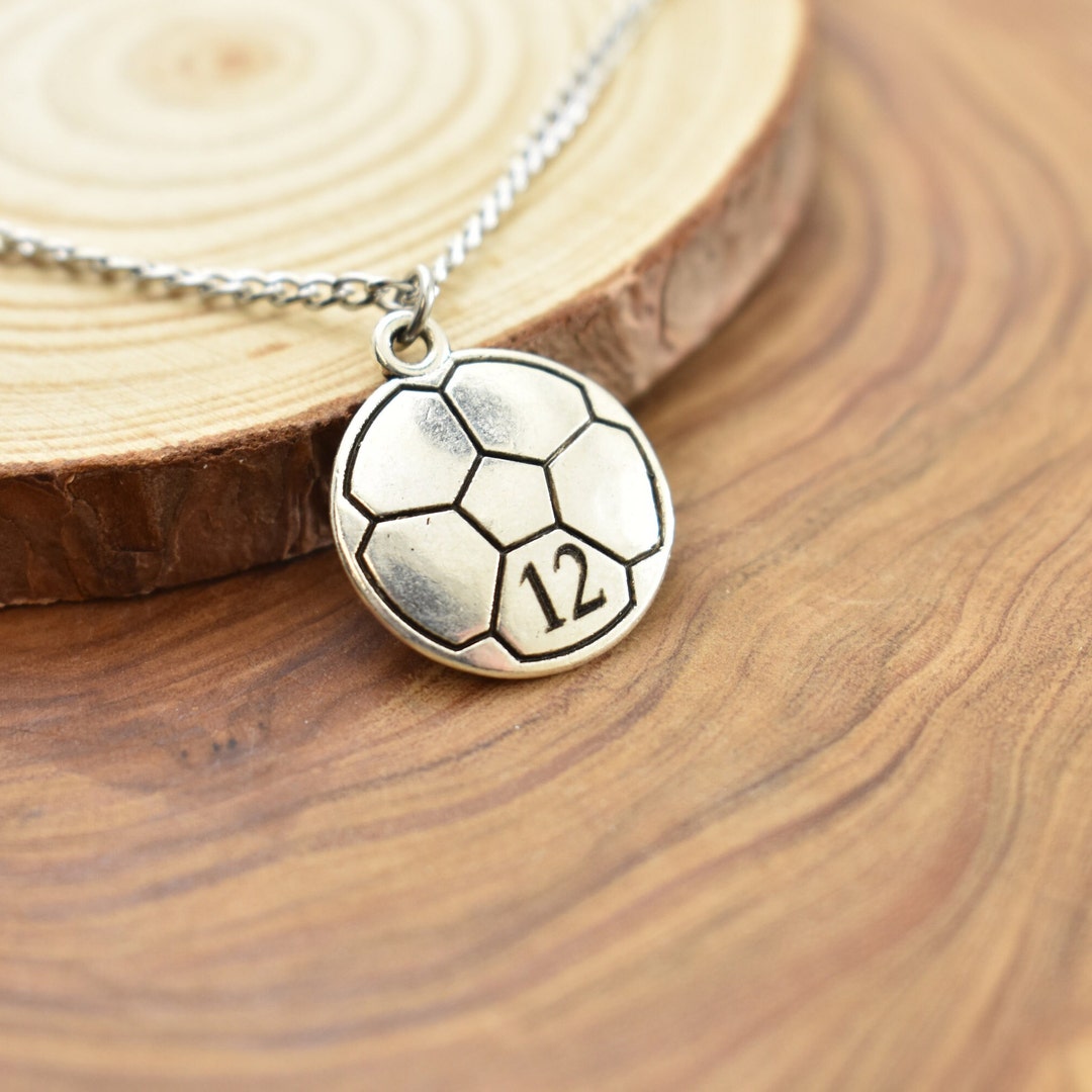 Engraved Soccer Ball Pendant: Silver Tone Charm, Stainless Steel Chain ...