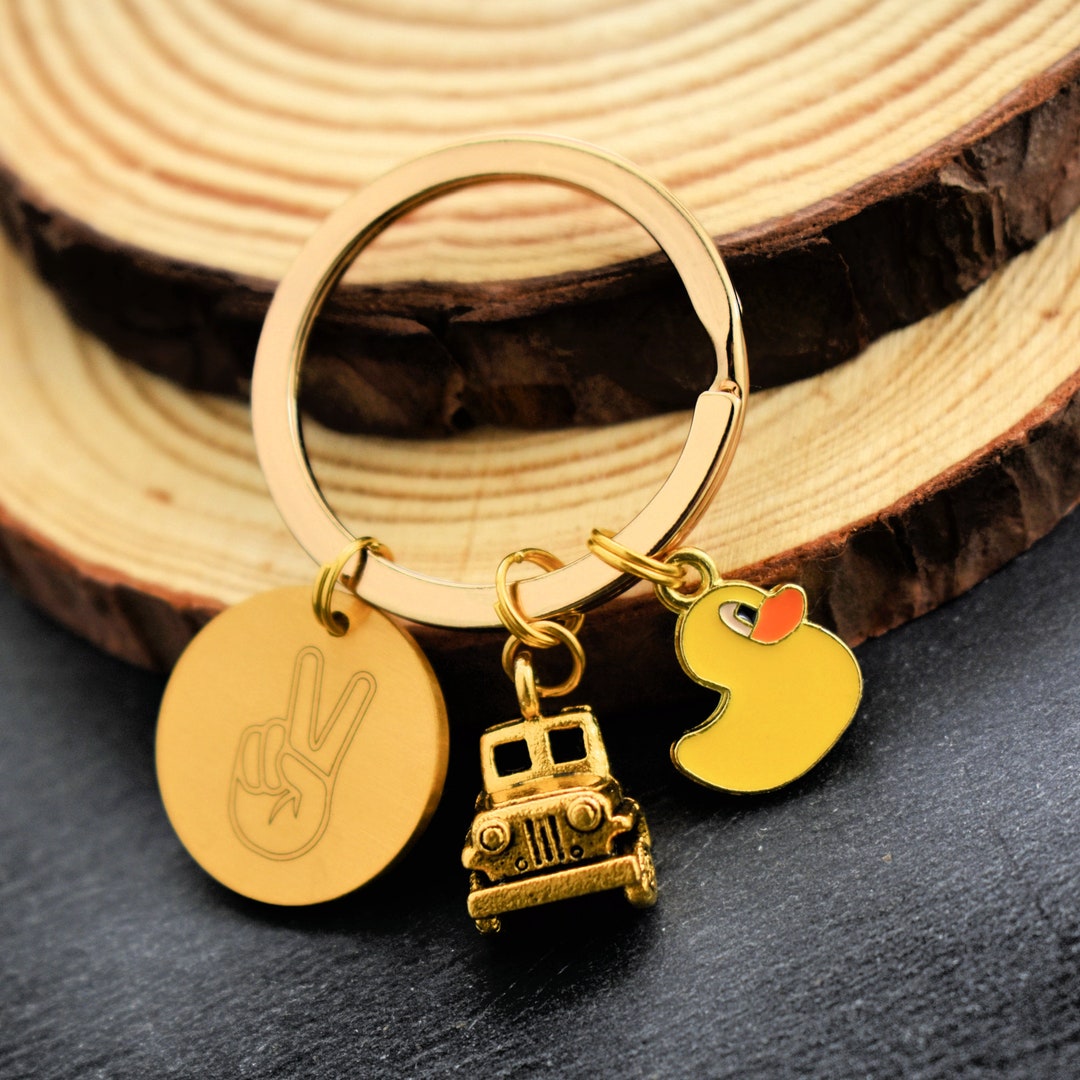 Off Road Keychain: Gold 4x4 Truck, Enamel Duck & Laser Engraved Wave - Etsy