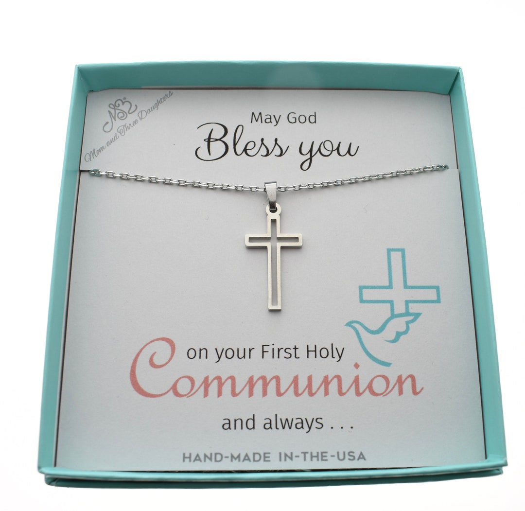 First Communion Cross Necklace: Stainless Steel Catholic Gift - Etsy