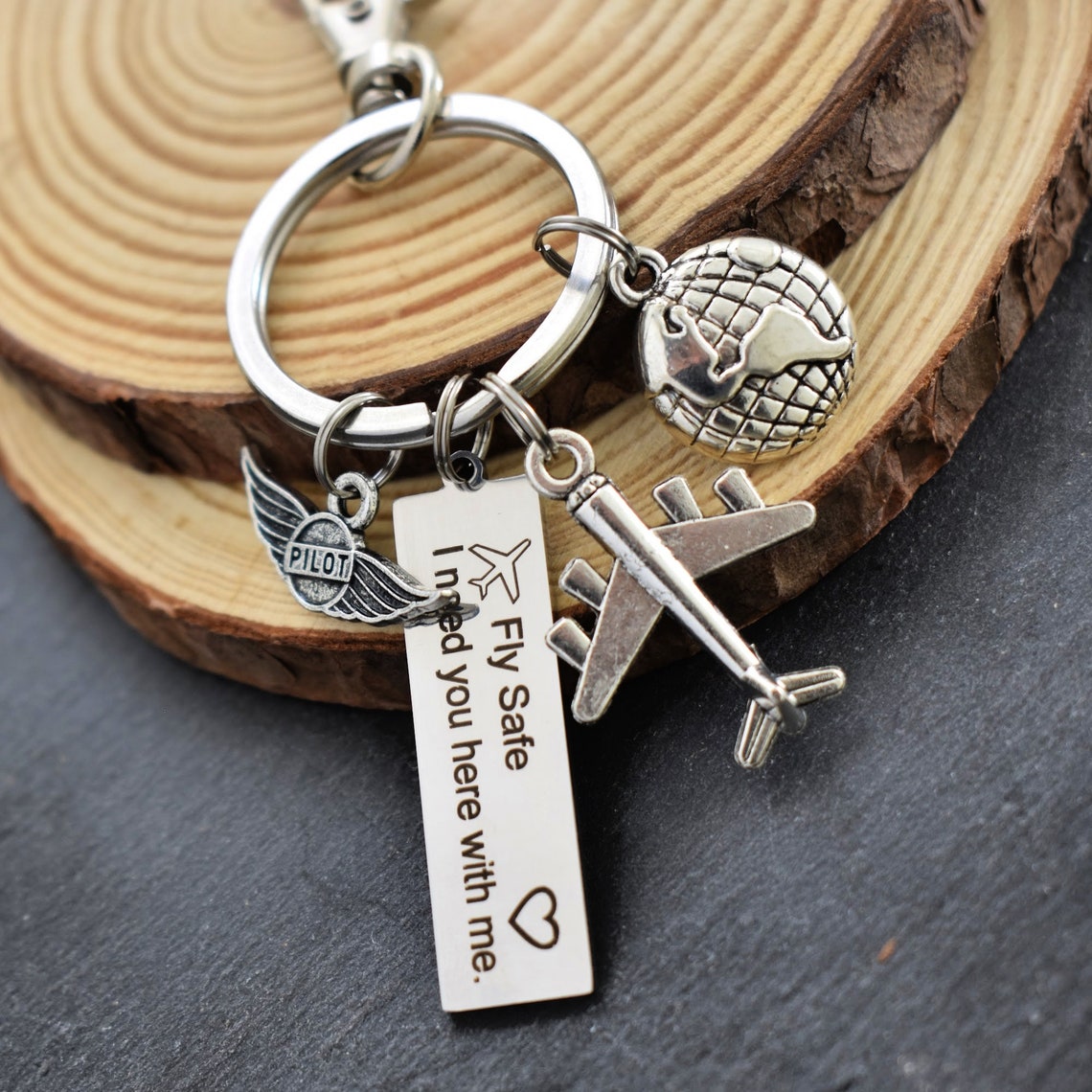 Pilot Keychain: Airplane Globe Charm, Fly Safe Gift - Etsy