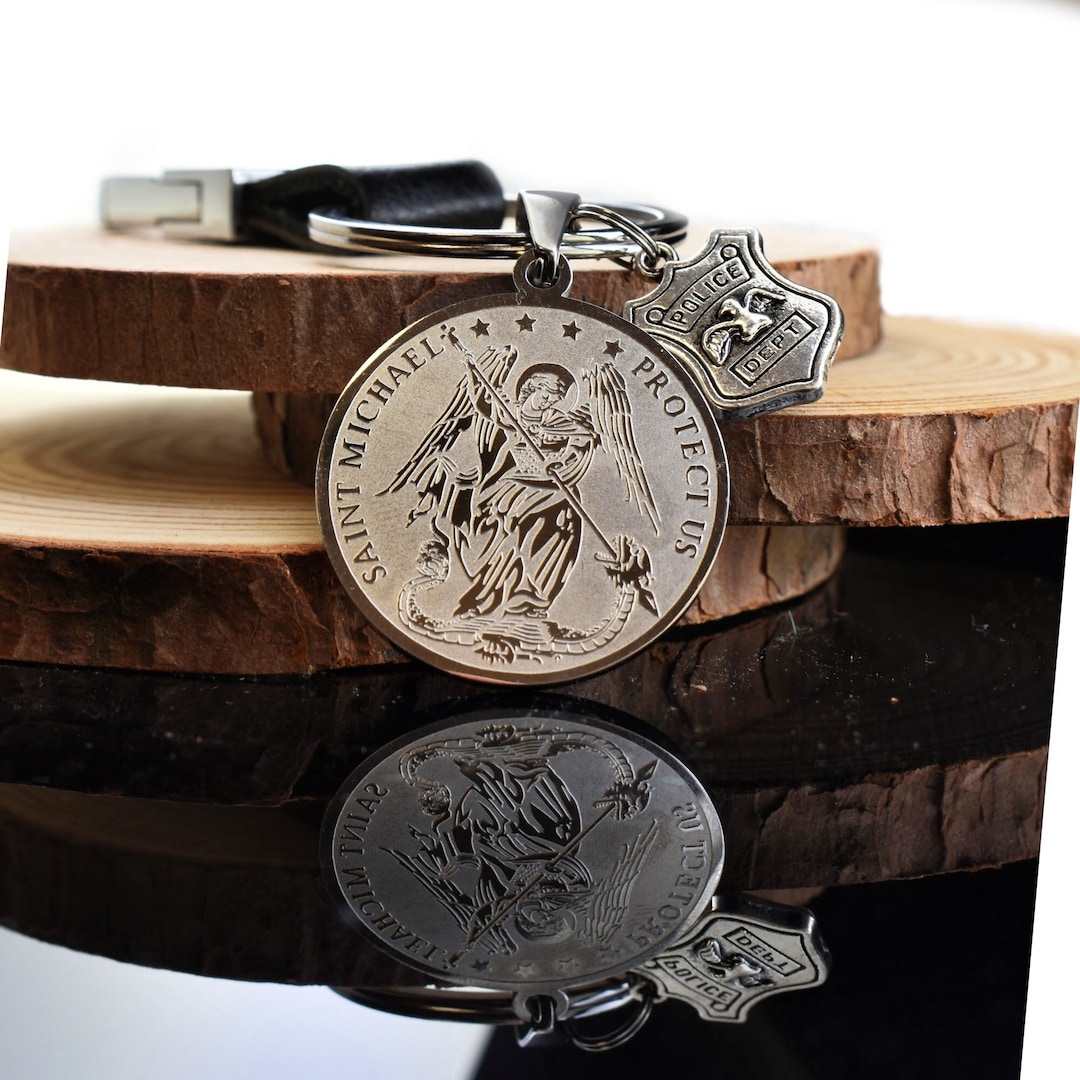 Saint Michael Police Protection Keychain: Stainless Steel Medal, Police ...