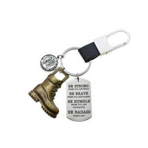 Engraved United States Army Keychain: Bronze Boot, Stainless Steel Tag ...
