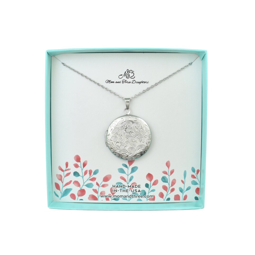 Custom Laser Engraved Floral Photo Locket Necklace on a Saturn Chain in ...