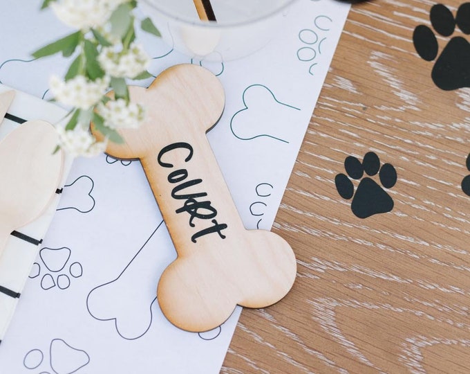 Personalized Dog Bone Place Cards | Bone Name Tags | Puppy Party | Dog ...