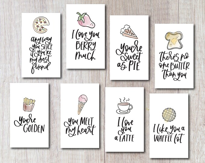 DIGITAL DOWNLOAD Valentine's Day Printable Cards Food Puns Galentine's ...