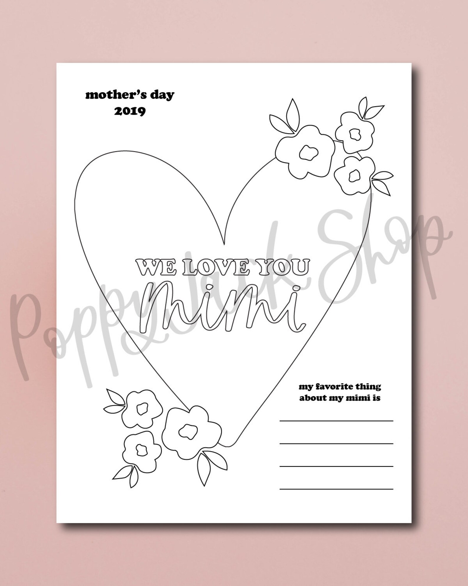 Mother's Day Coloring Sheets Mother's Day Card | Etsy