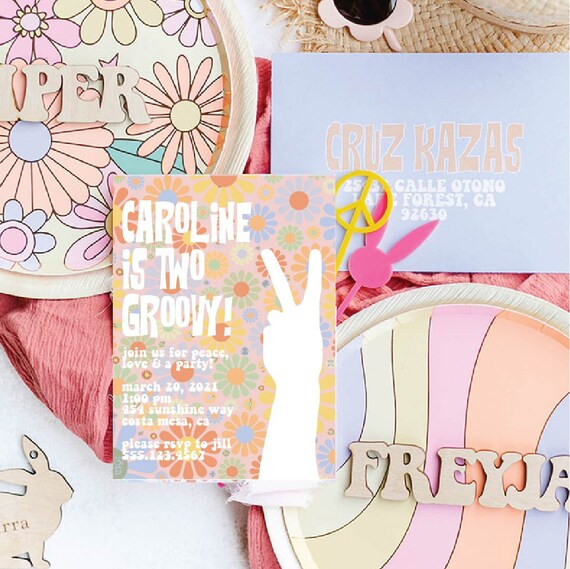 Paper & Party Supplies Editable Two Groovy Birthday Party Invitation ...