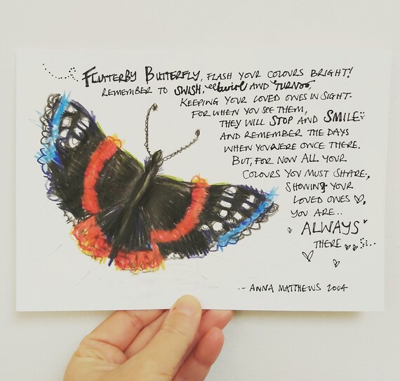 Flutterby Butterfly A5 Giclee Print and Handwritten Poem - Etsy