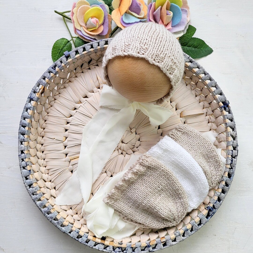 RTS Beige or White Baby Bonnet With Ribbon Bow Newborn - Etsy