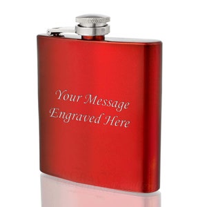 Personalised Metallic Red 6oz Hip Flask Gift Set Happy Birthday, Mother ...