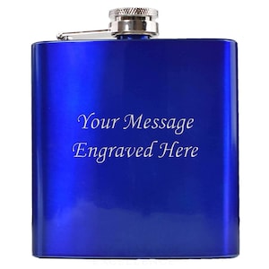 Personalised Metallic Blue 6oz Hip Flask Gift Set Happy - Etsy
