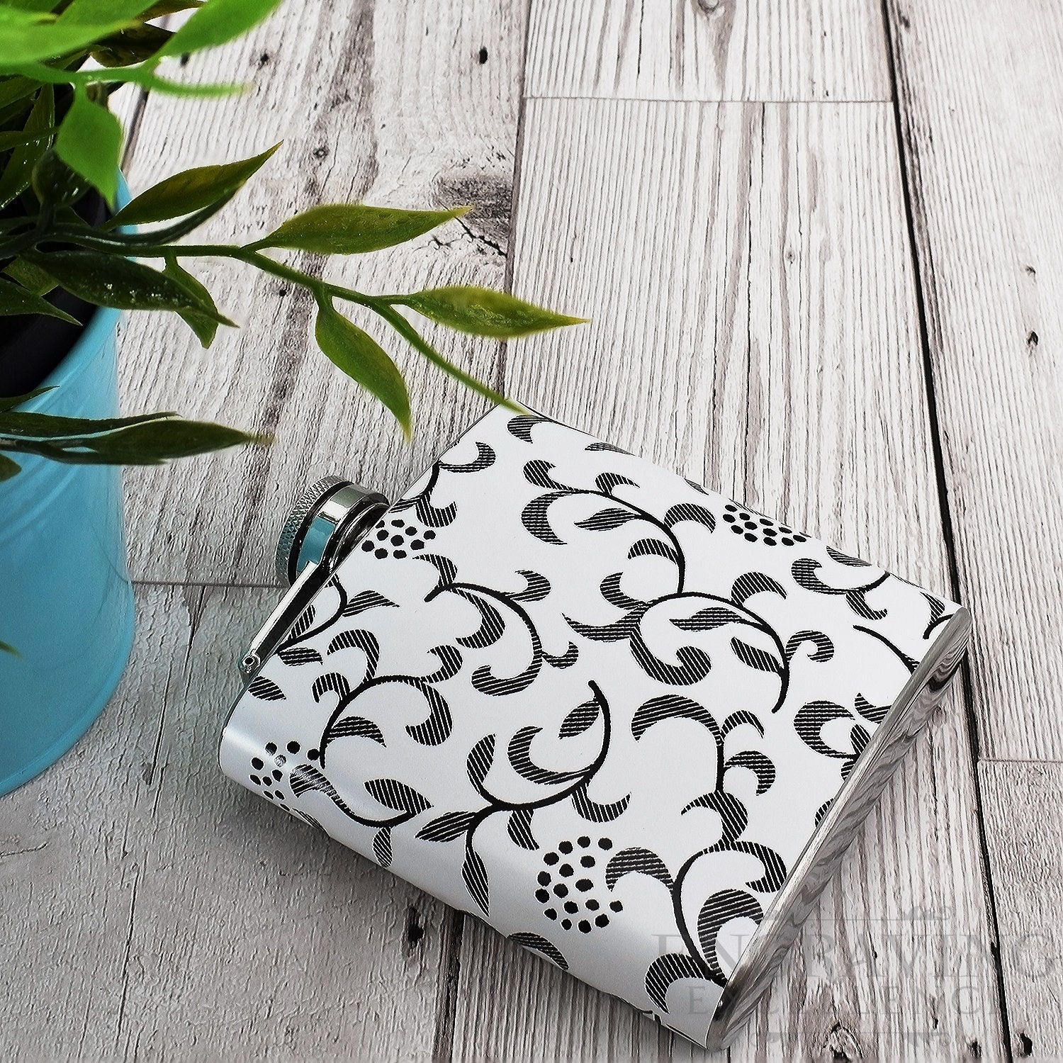 6oz Hip Flask Wrapped in White Floral Vinyl Hip flask for | Etsy