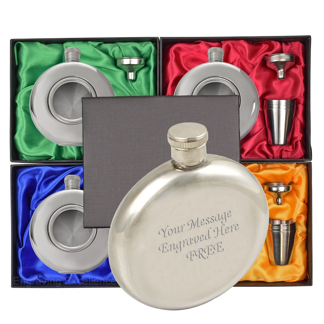 Personalised 5oz Round Hip Flask High Quality Flask, Groomsmen Gift ...
