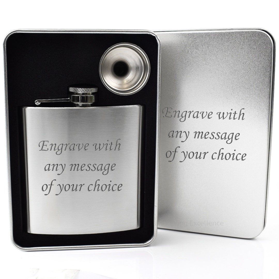 Personalized Engraved Hip Flask & Steel Tin, 6oz Gift Set - Etsy