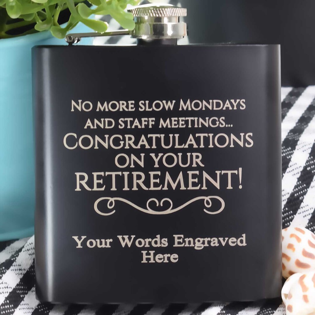 6oz Black Painted Hip Flask, Free Personalisation, Retirement, Red ...