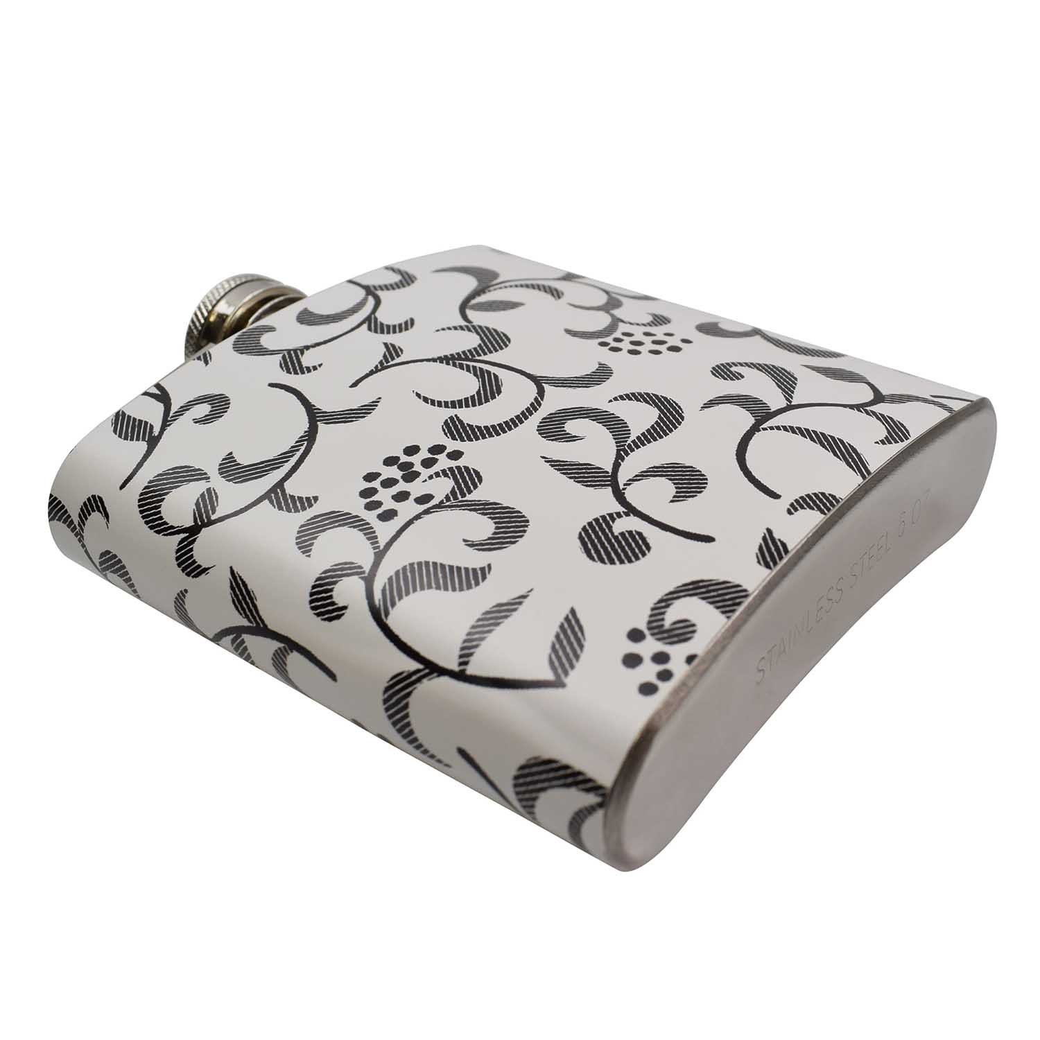 6oz Hip Flask Wrapped in White Floral Vinyl Hip flask for | Etsy