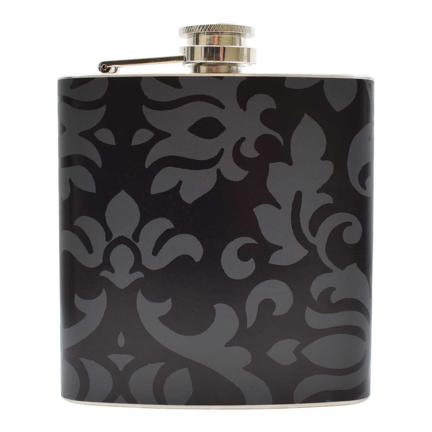 6oz Hip Flask Wrapped in Black Floral Vinyl Hip flask for | Etsy