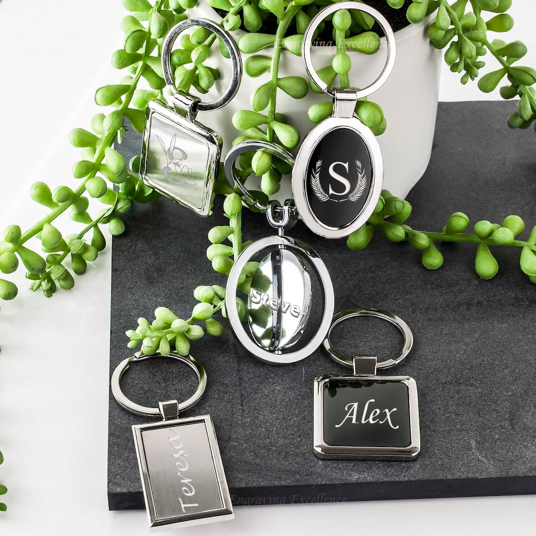 Personalised Engraved Keyring, Custom Key Ring, Square Metal Silver ...