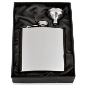 Personalised 6oz Mirror Shiny Hip Flask + Funnel and a Gift Box ...