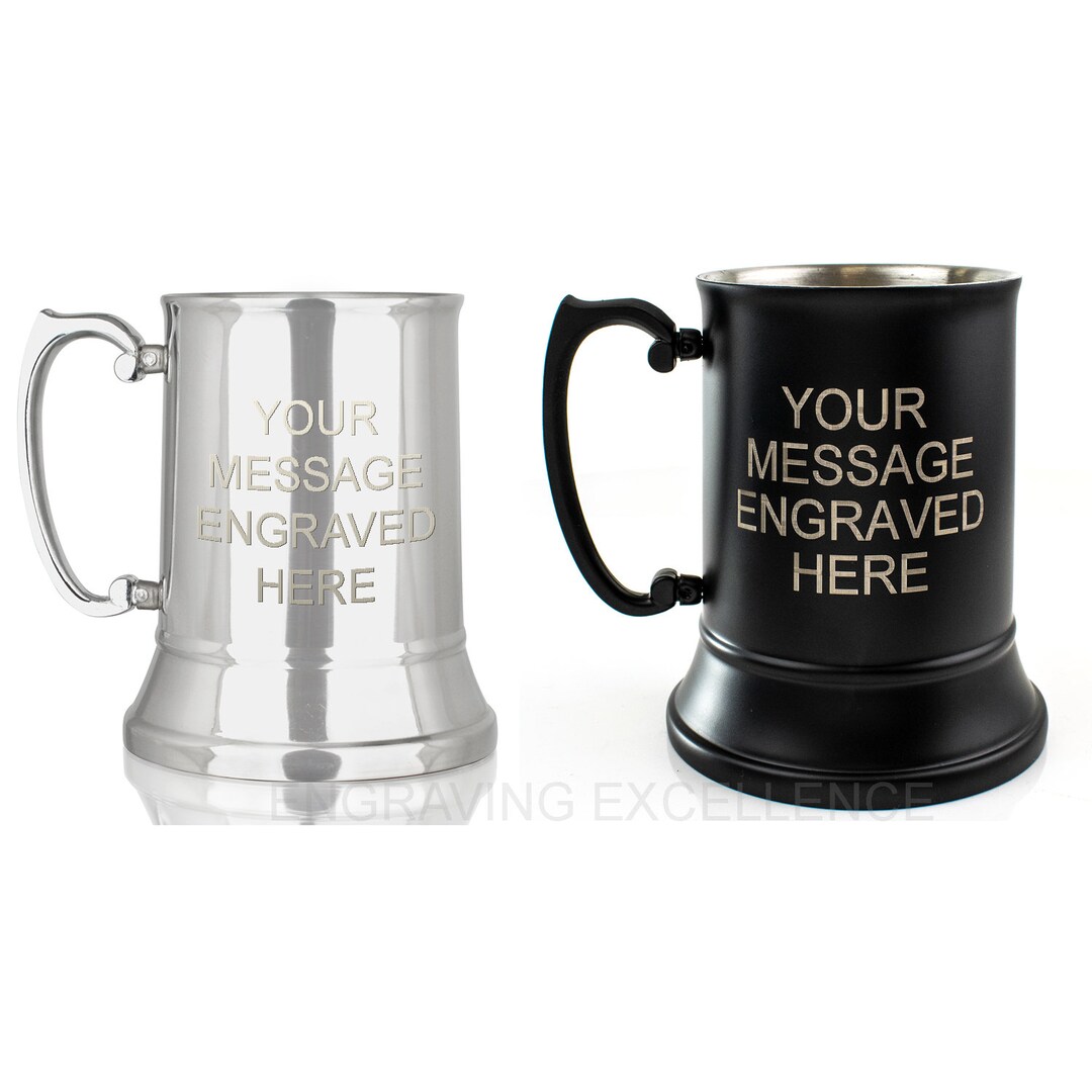 Personalised Steel Tankards, Custom Metal Tankard - Black/silver 480ml ...
