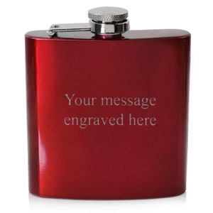 Personalised Metallic Red 6oz Hip Flask Gift Set Happy Birthday, Mother ...