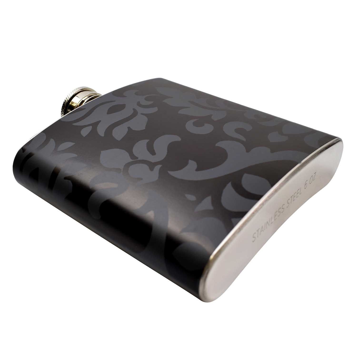 6oz Hip Flask Wrapped in Black Floral Vinyl Hip flask for | Etsy