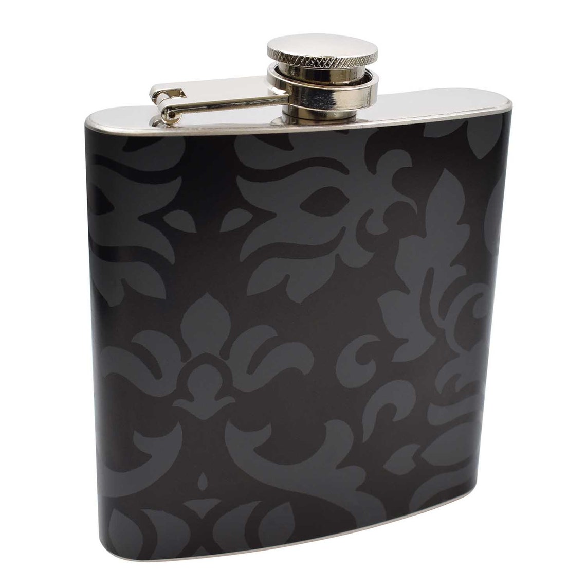 6oz Hip Flask Wrapped in Black Floral Vinyl Wedding Thank - Etsy