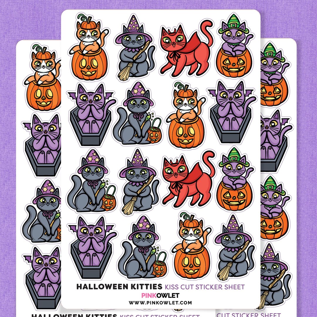 Halloween Kitties Kiss Cut Paper Sticker Sheet - Etsy